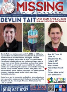 Devlin Tait - 2025 Missing Person - Lake Odessa - Michigan Cold Cases